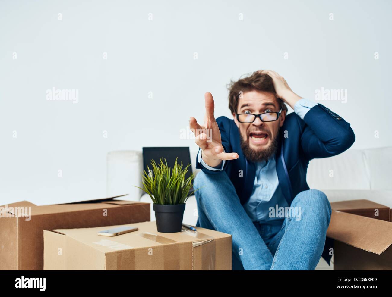 boxes with things office worker professional place of work Stock Photo ...