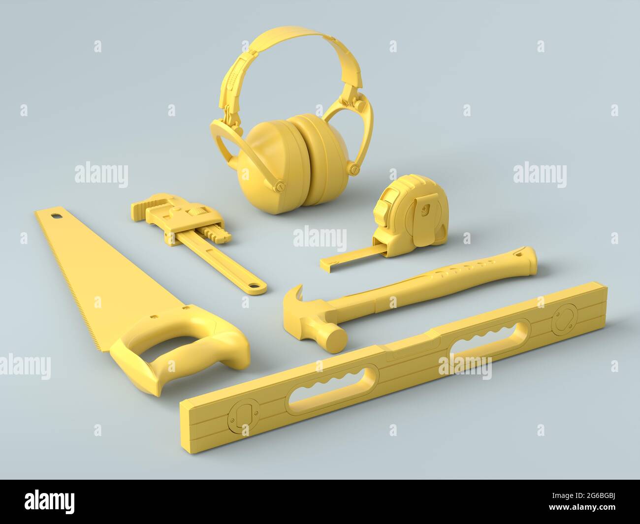 Isometric view of monochrome construction tools for repair and ...