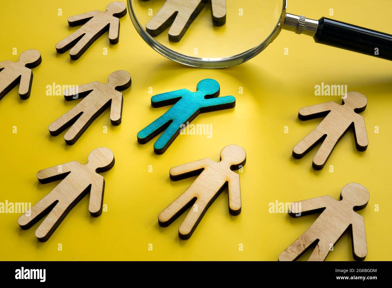Talent management and recruitment concept. Magnifying glass and eye ...
