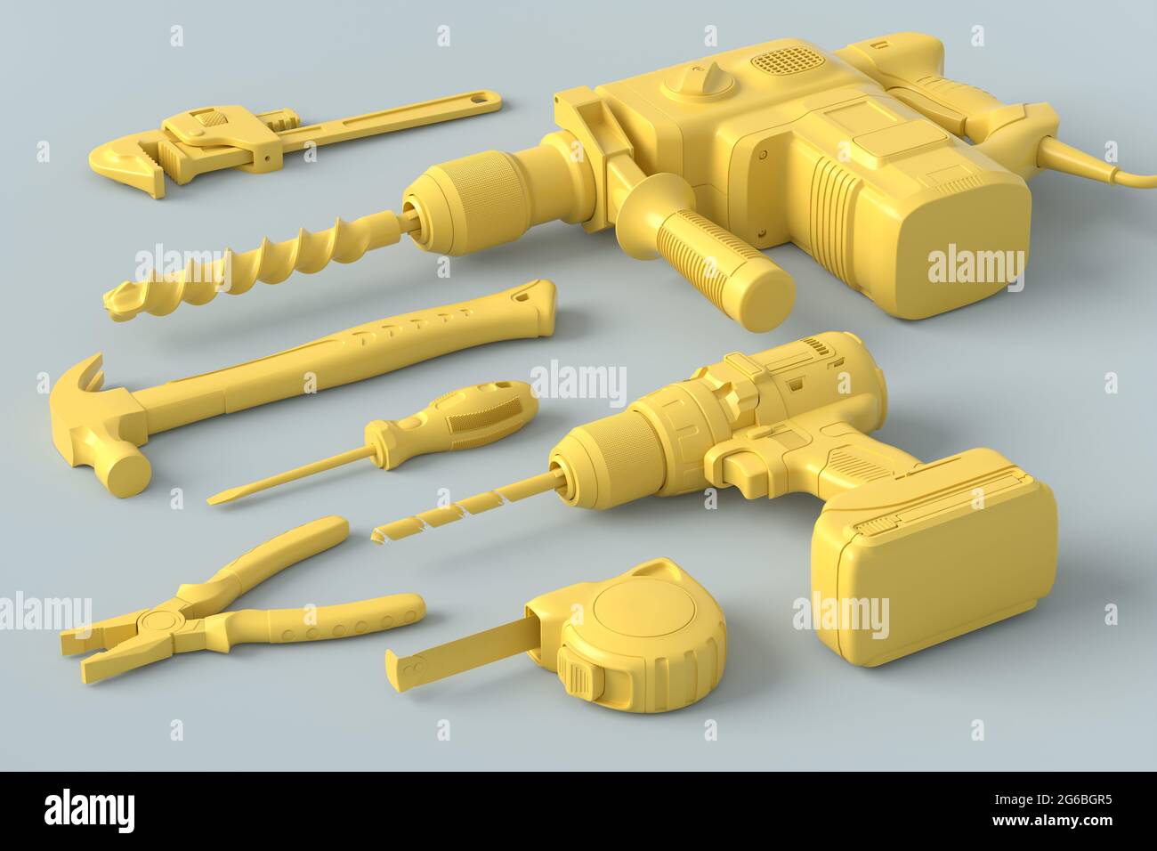 Isometric view of monochrome construction tools for repair and ...