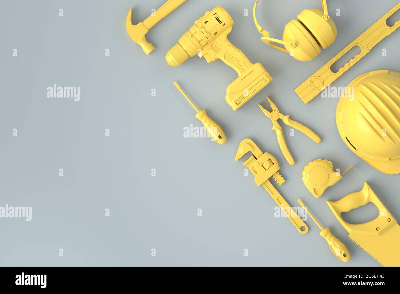 Top view of monochrome construction tools for repair and installation ...