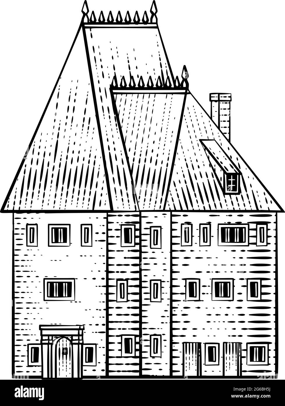 Fantasy fairytale medieval house Black and White Stock Photos & Images ...