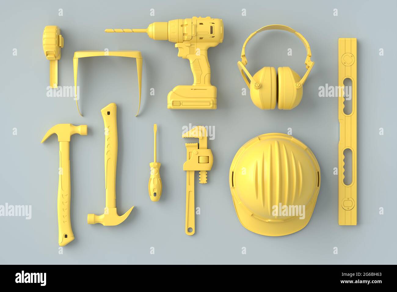 Top view of monochrome construction tools for repair and installation ...