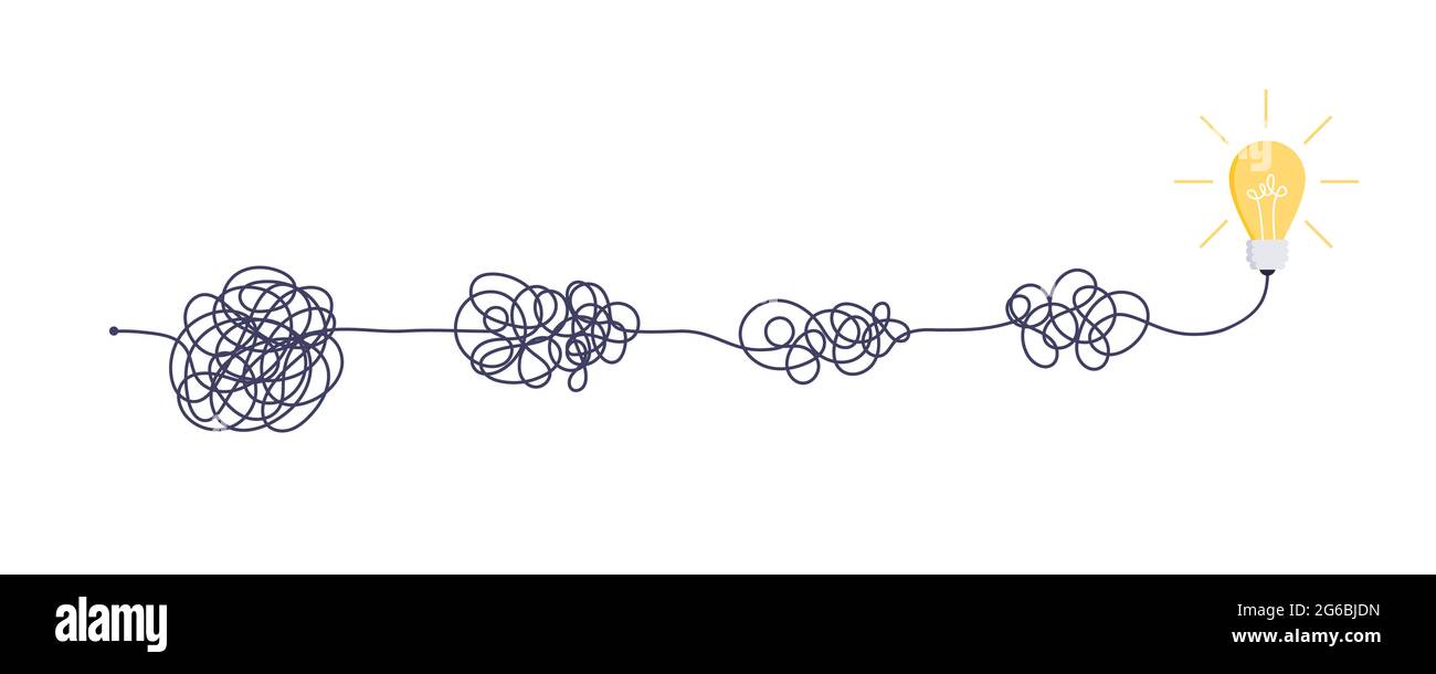 Complex easy simple way from start to idea. Chaos simplifying, problem ...