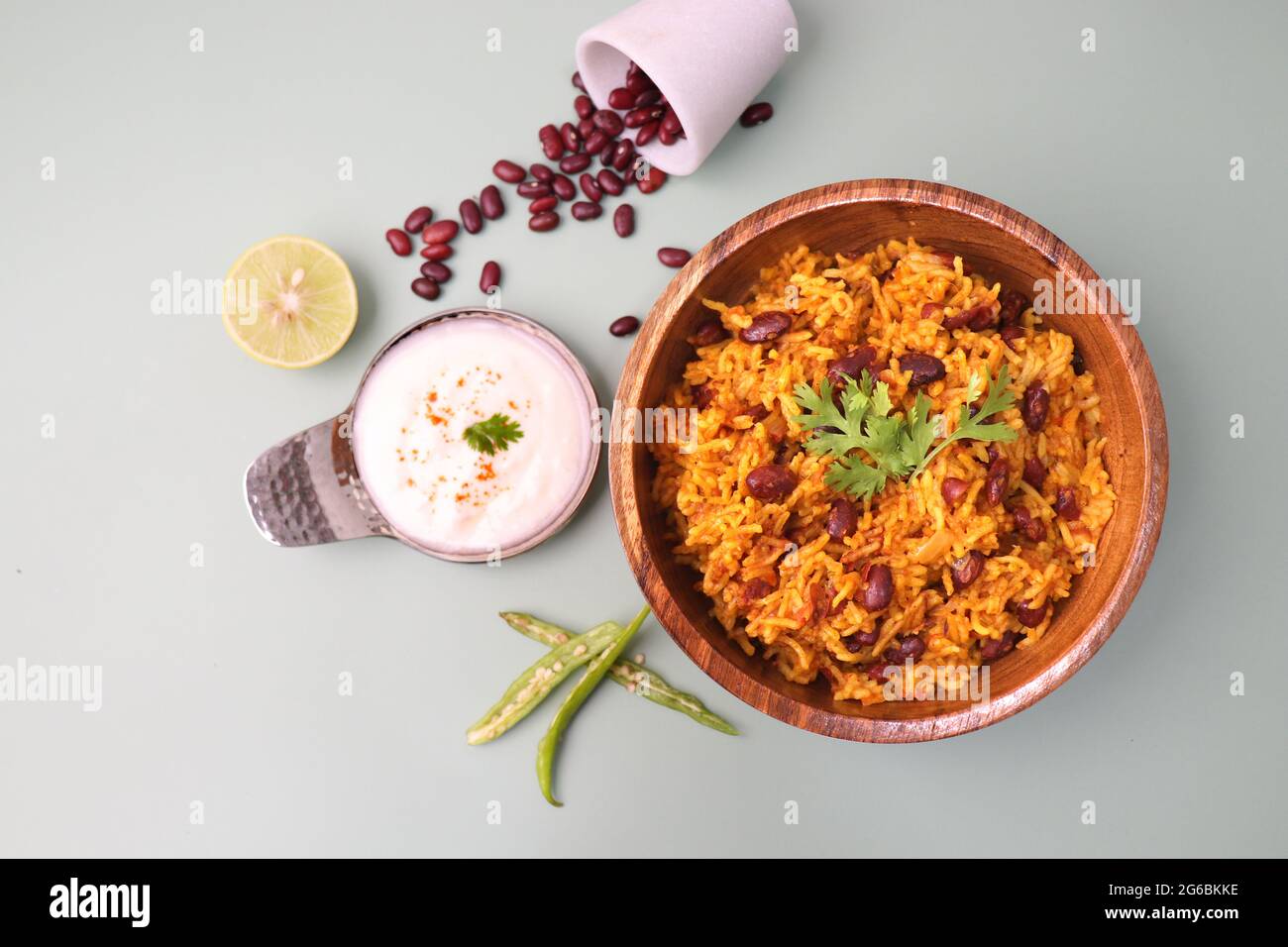 Indian cuisine - Kidney Beans Biryani, Rajma Pulao. Garnished with ...