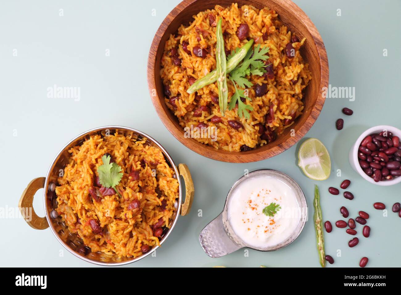 Indian cuisine - Kidney Beans Biryani, Rajma Pulao. Garnished with ...
