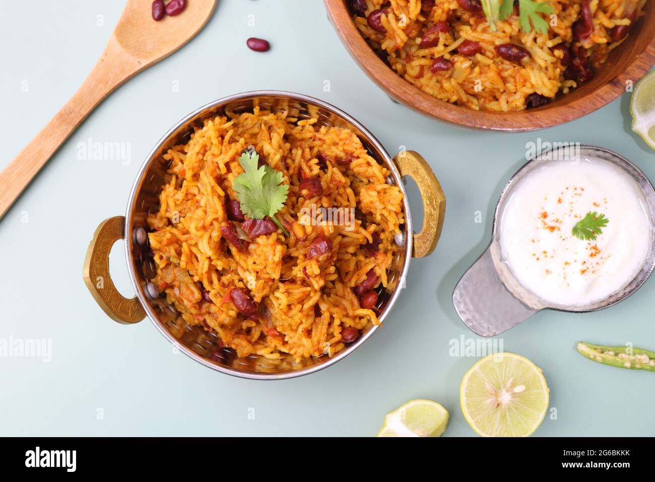 Indian cuisine - Kidney Beans Biryani, Rajma Pulao. Garnished with ...