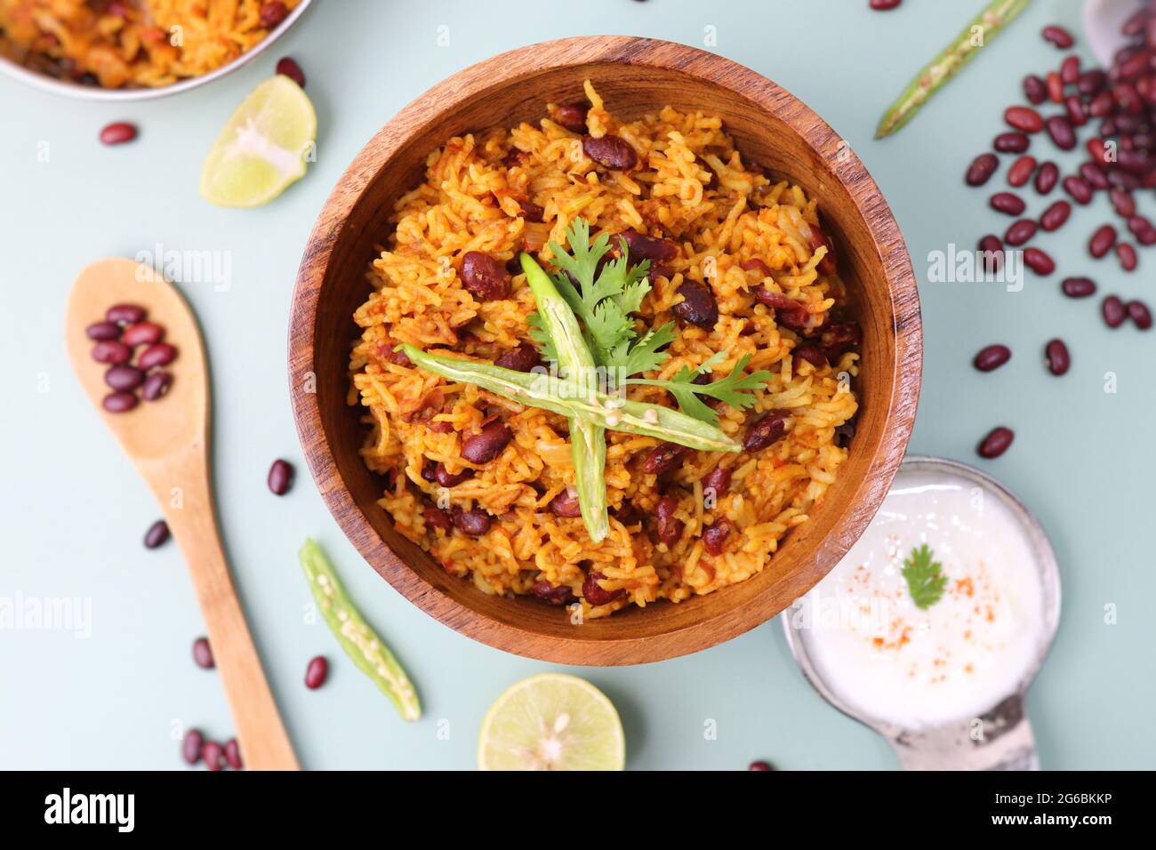 Indian cuisine - Kidney Beans Biryani, Rajma Pulao. Garnished with ...