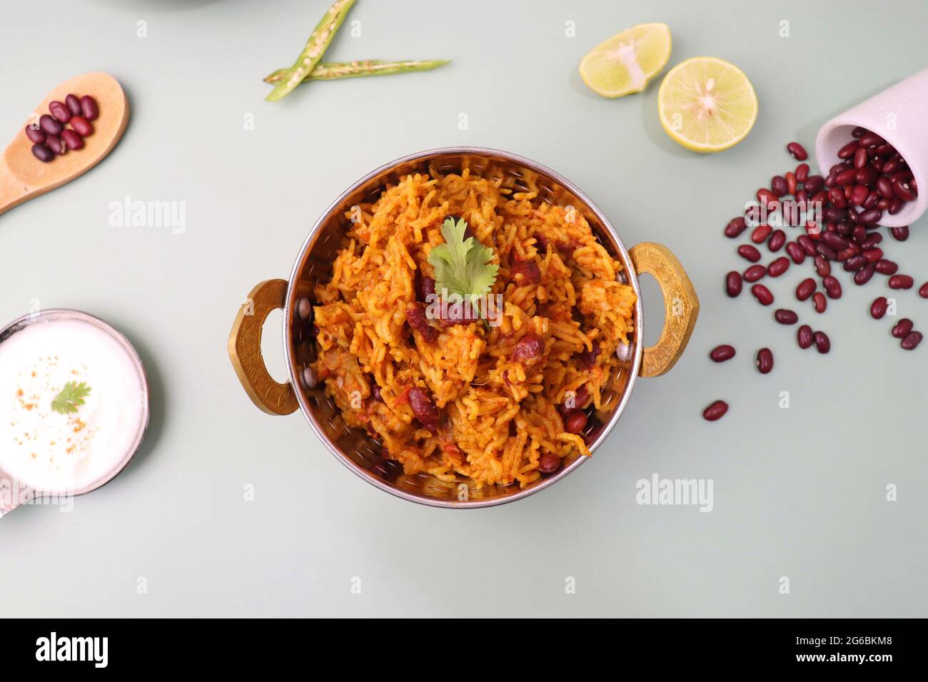 Indian cuisine - Kidney Beans Biryani, Rajma Pulao. Garnished with ...
