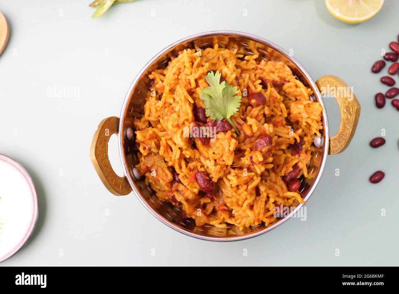 Indian cuisine - Kidney Beans Biryani, Rajma Pulao. Garnished with ...