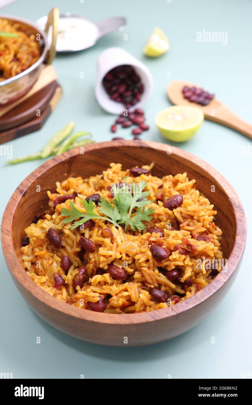 Indian cuisine - Kidney Beans Biryani, Rajma Pulao. Garnished with ...