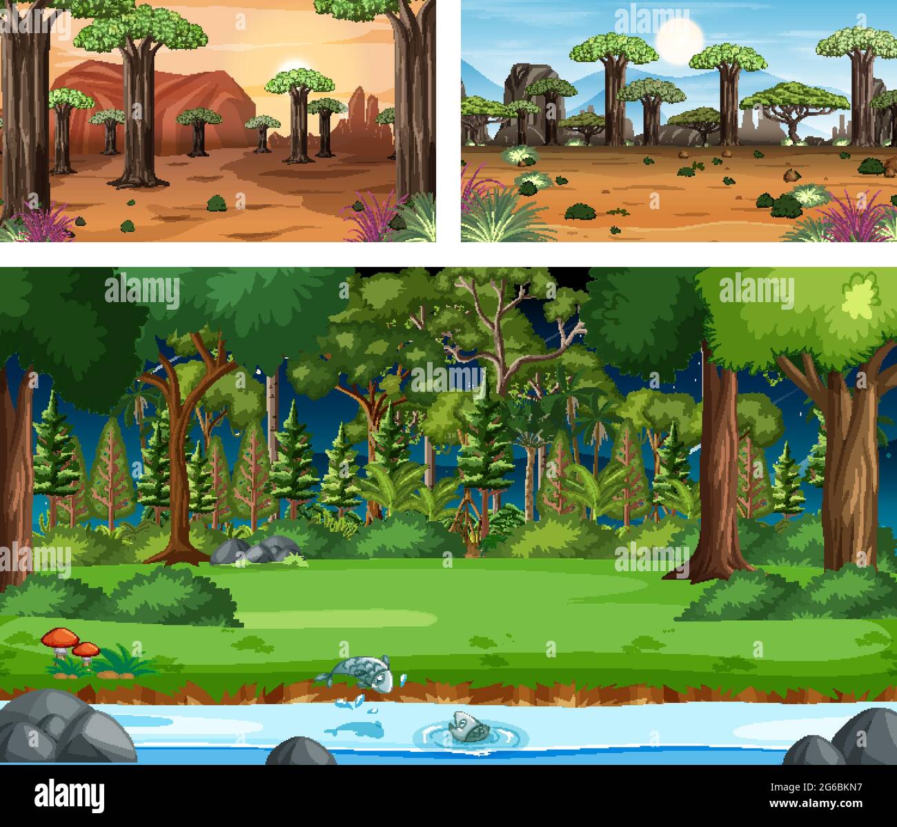 Three different nature landscape scenes illustration Stock Vector Image ...