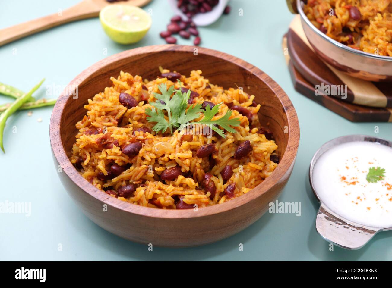 Indian cuisine - Kidney Beans Biryani, Rajma Pulao. Garnished with ...