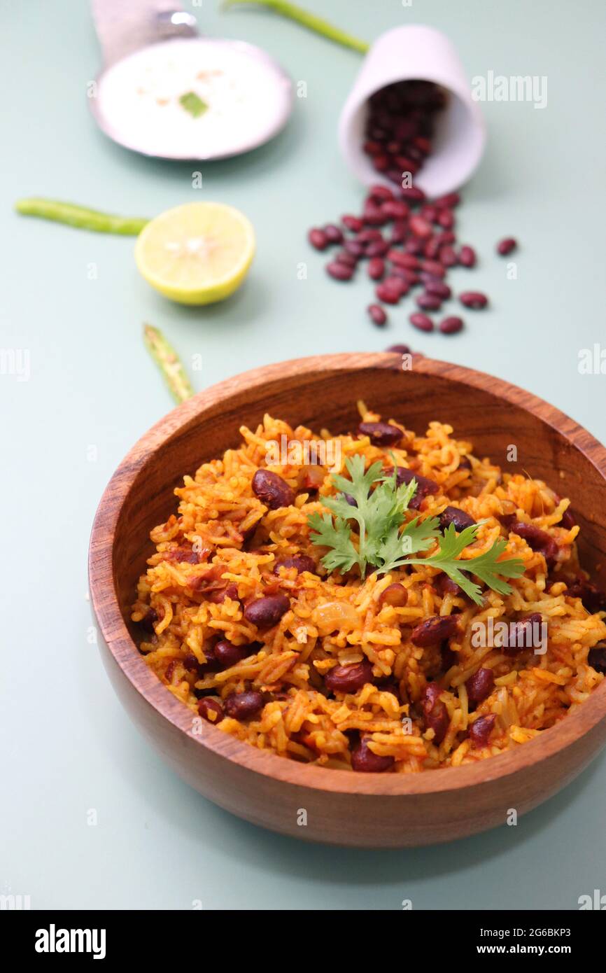 Indian cuisine - Kidney Beans Biryani, Rajma Pulao. Garnished with ...