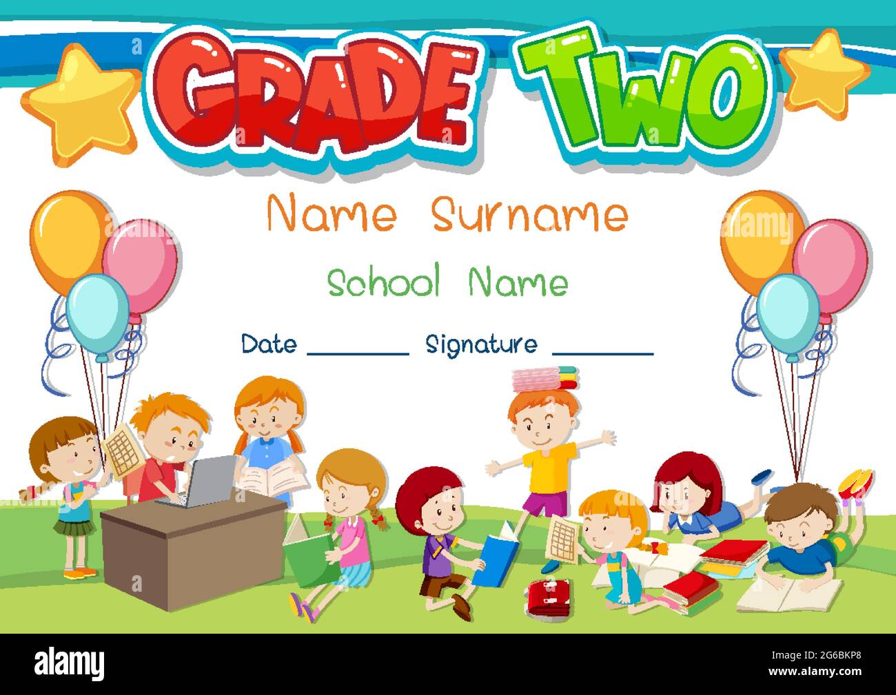 Grade two diploma or certificate template illustration Stock Vector ...