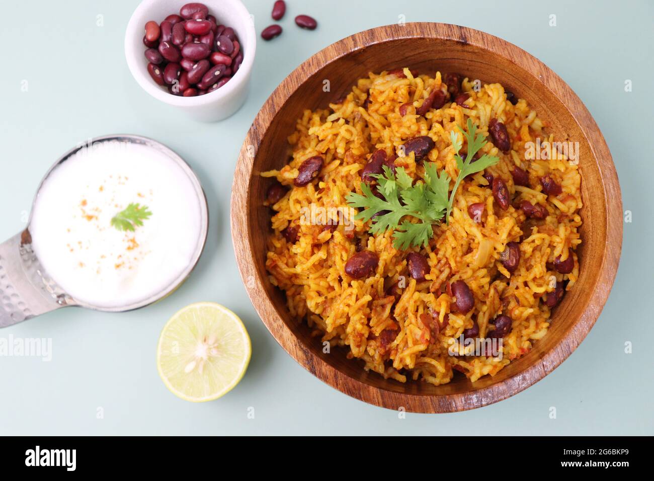 Indian cuisine - Kidney Beans Biryani, Rajma Pulao. Garnished with ...