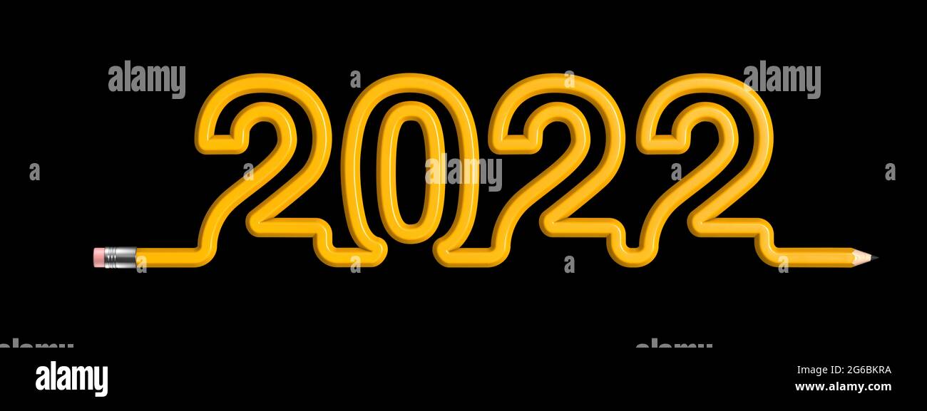 Pencil 2022 education concept / 3D illustration of yellow wooden pencil ...