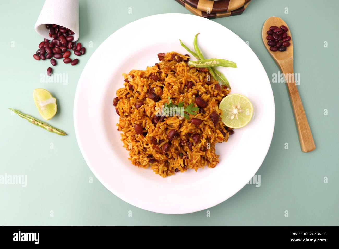 Indian cuisine - Kidney Beans Biryani, Rajma Pulao. Garnished with ...