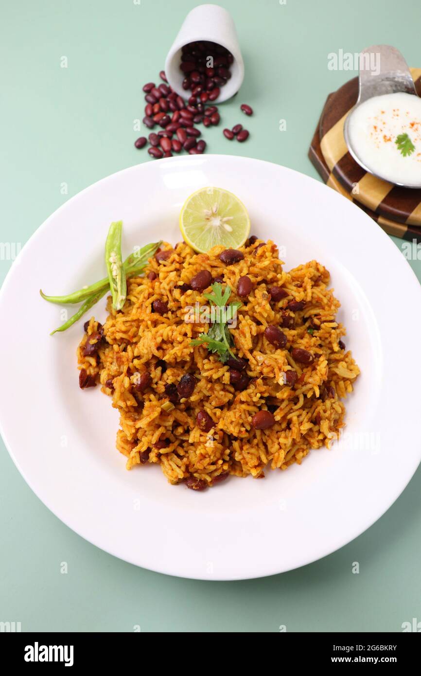 Indian cuisine - Kidney Beans Biryani, Rajma Pulao. Garnished with ...