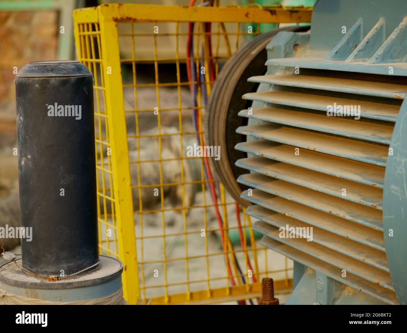 Electric supply motor side look around industrial background Stock ...