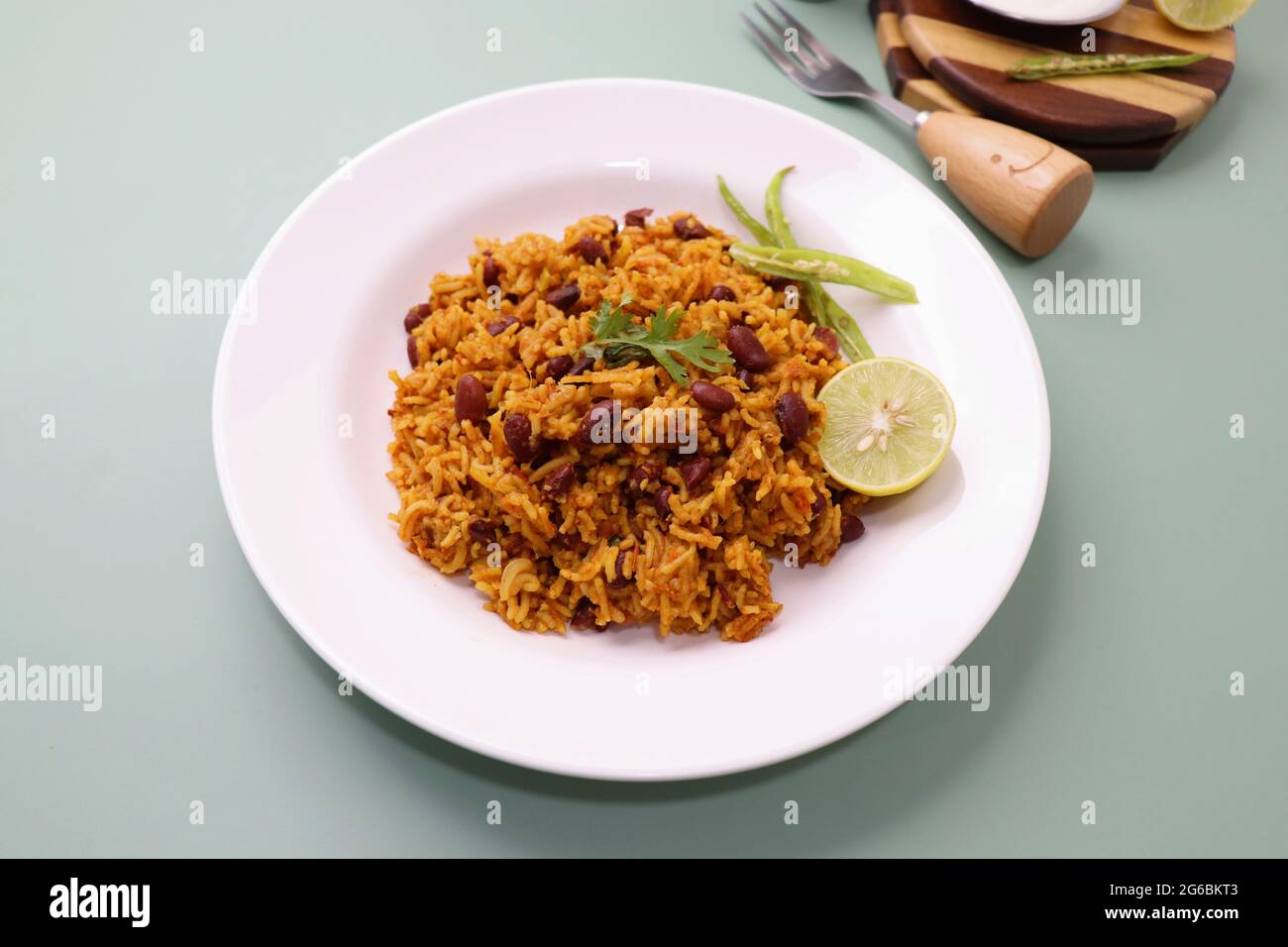 Indian cuisine - Kidney Beans Biryani, Rajma Pulao. Garnished with ...