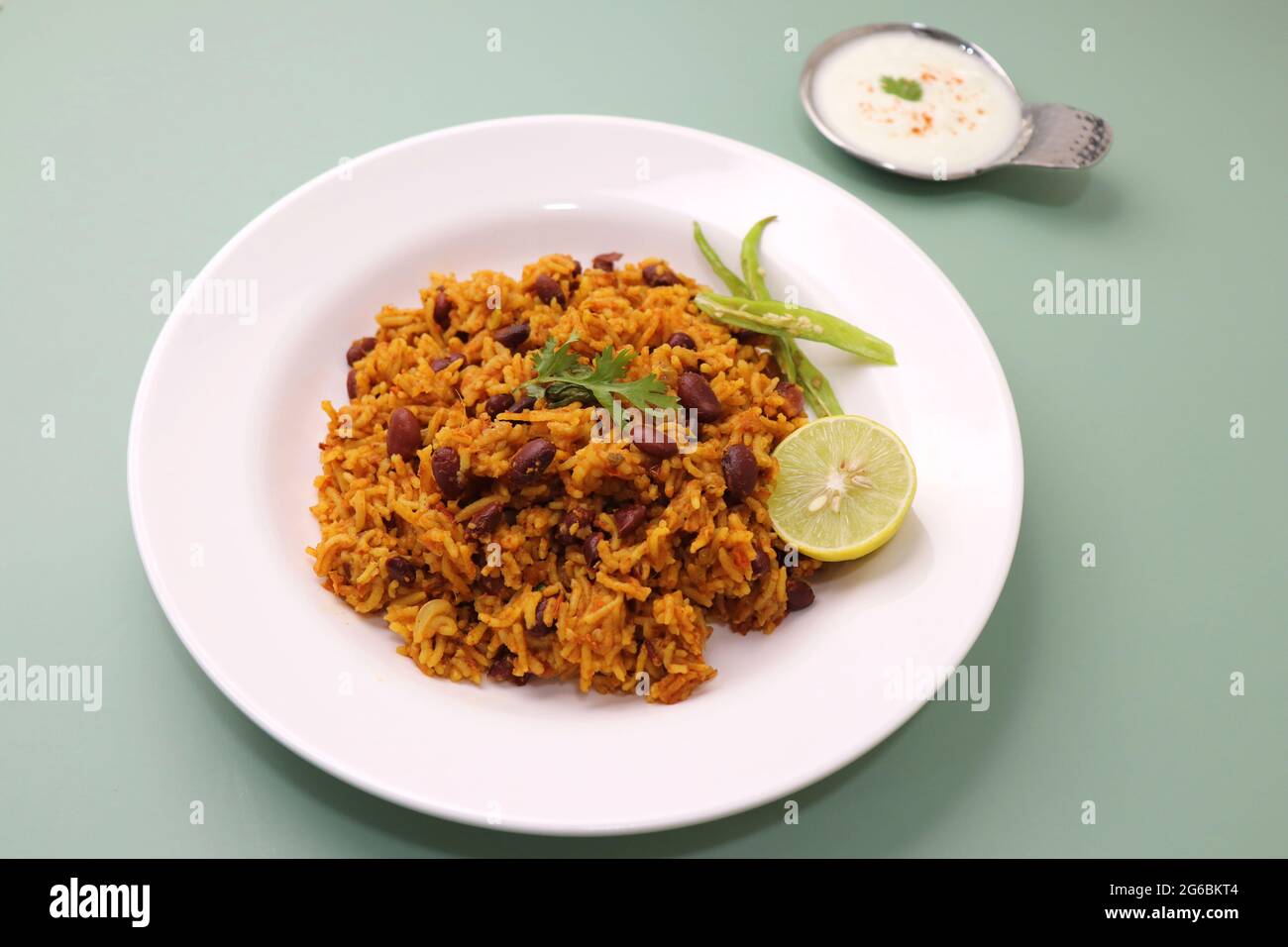 Indian cuisine - Kidney Beans Biryani, Rajma Pulao. Garnished with ...