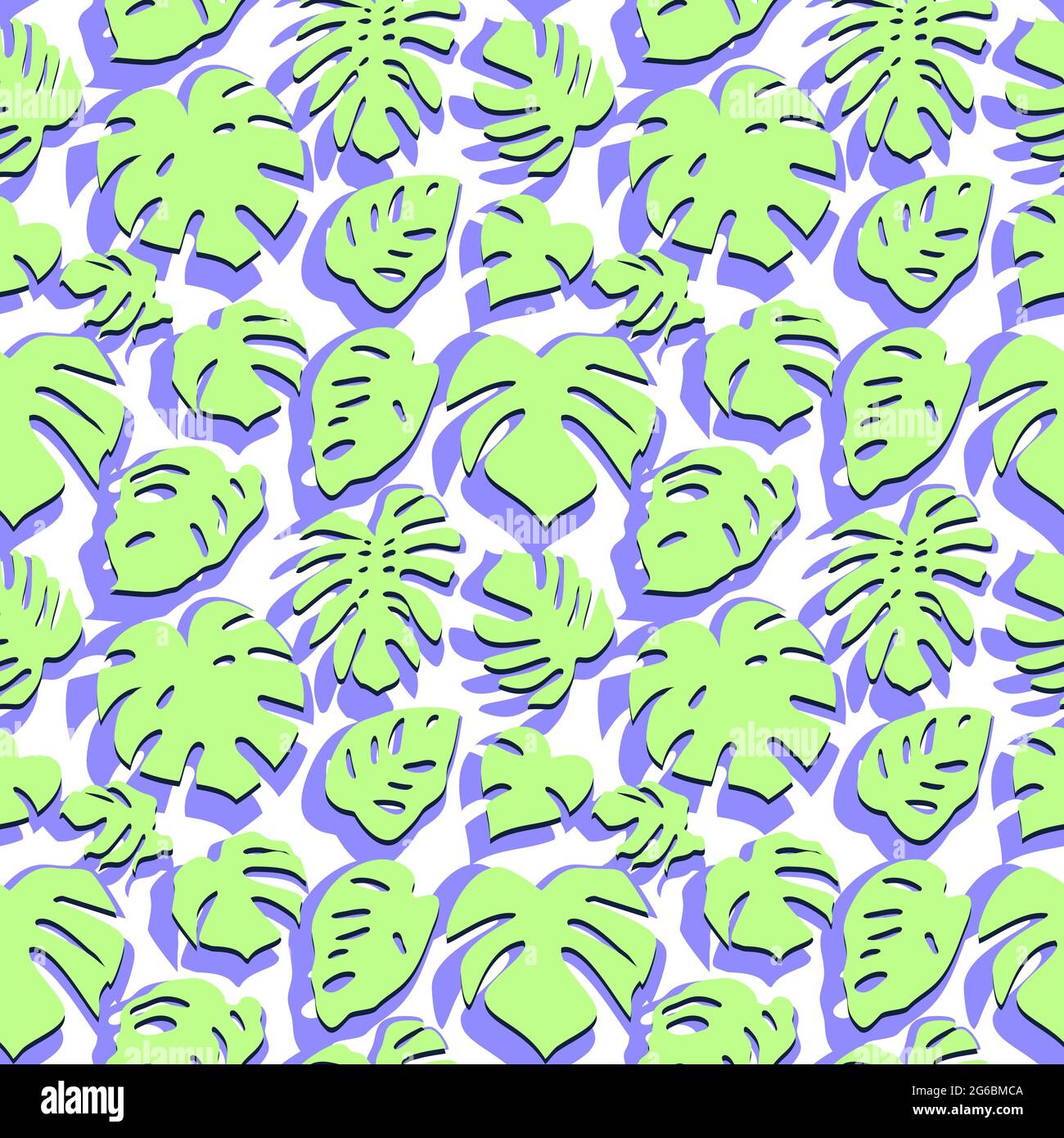 Seamless pattern with green tropical leaves on white background Stock ...