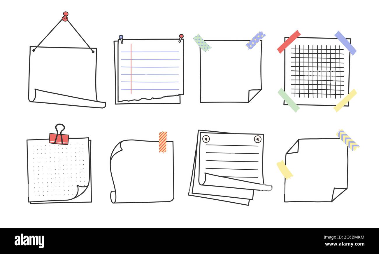 Doodle hand drawn memo notes and reminders vector illustration set ...