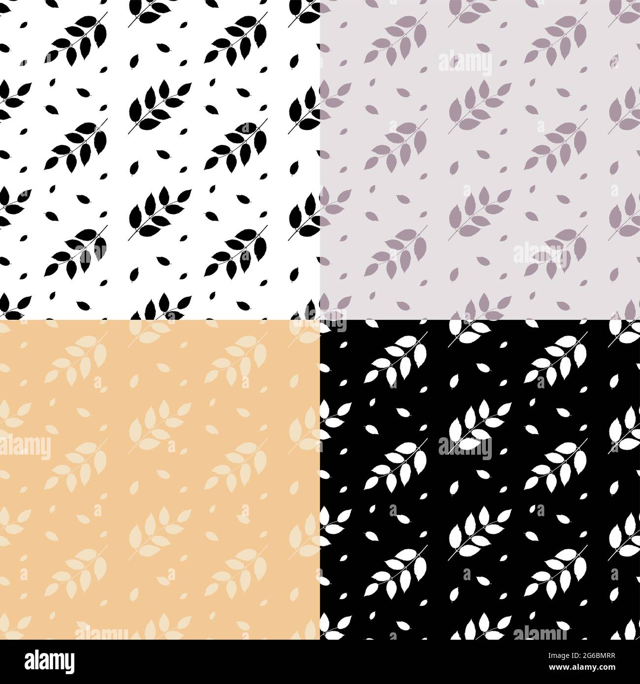 set of seamless patterns with silhouettes of ash tree leaves on branch ...