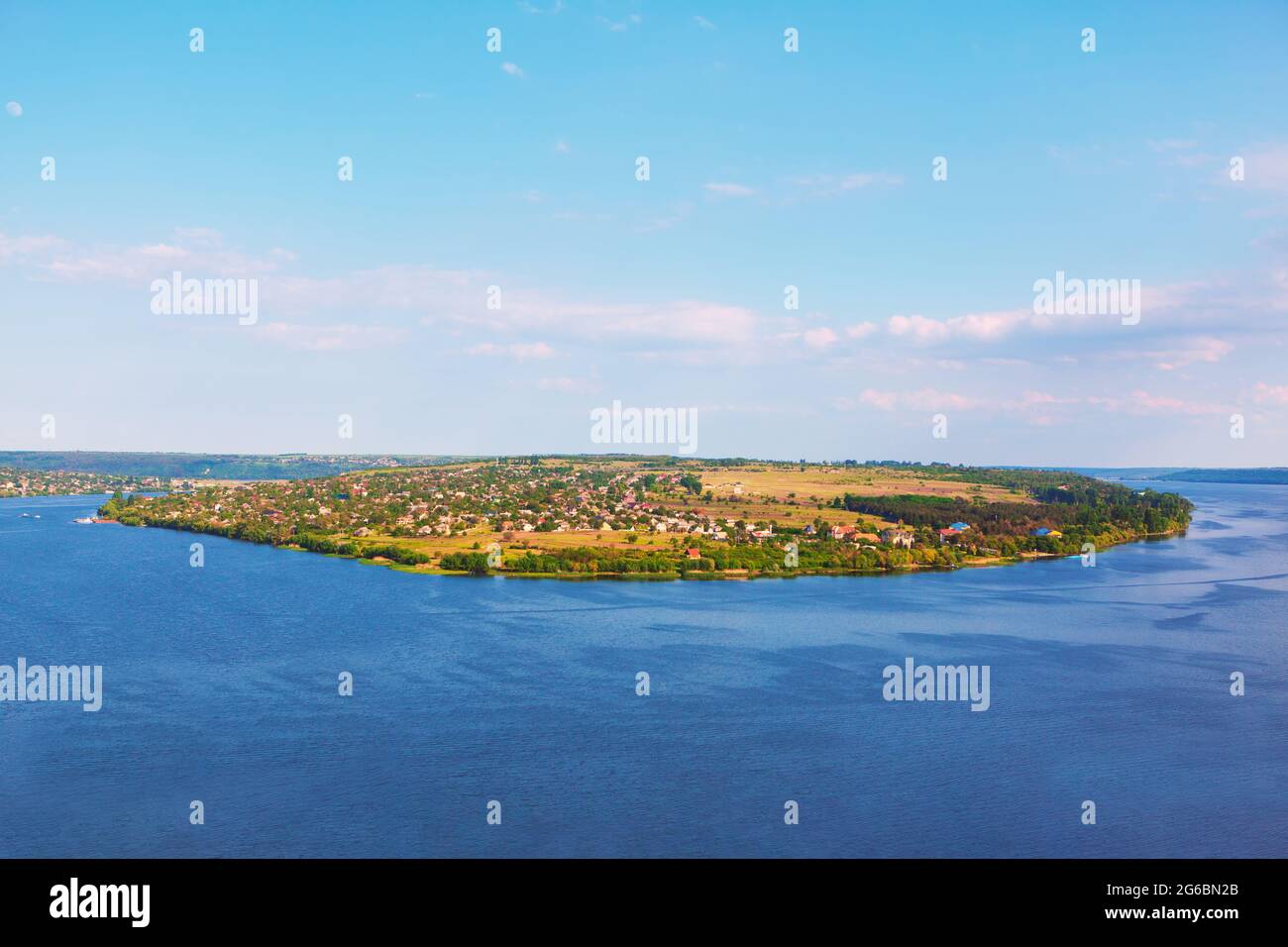 Dnister River and Molovata Noua Village in Moldova . Rustic human ...