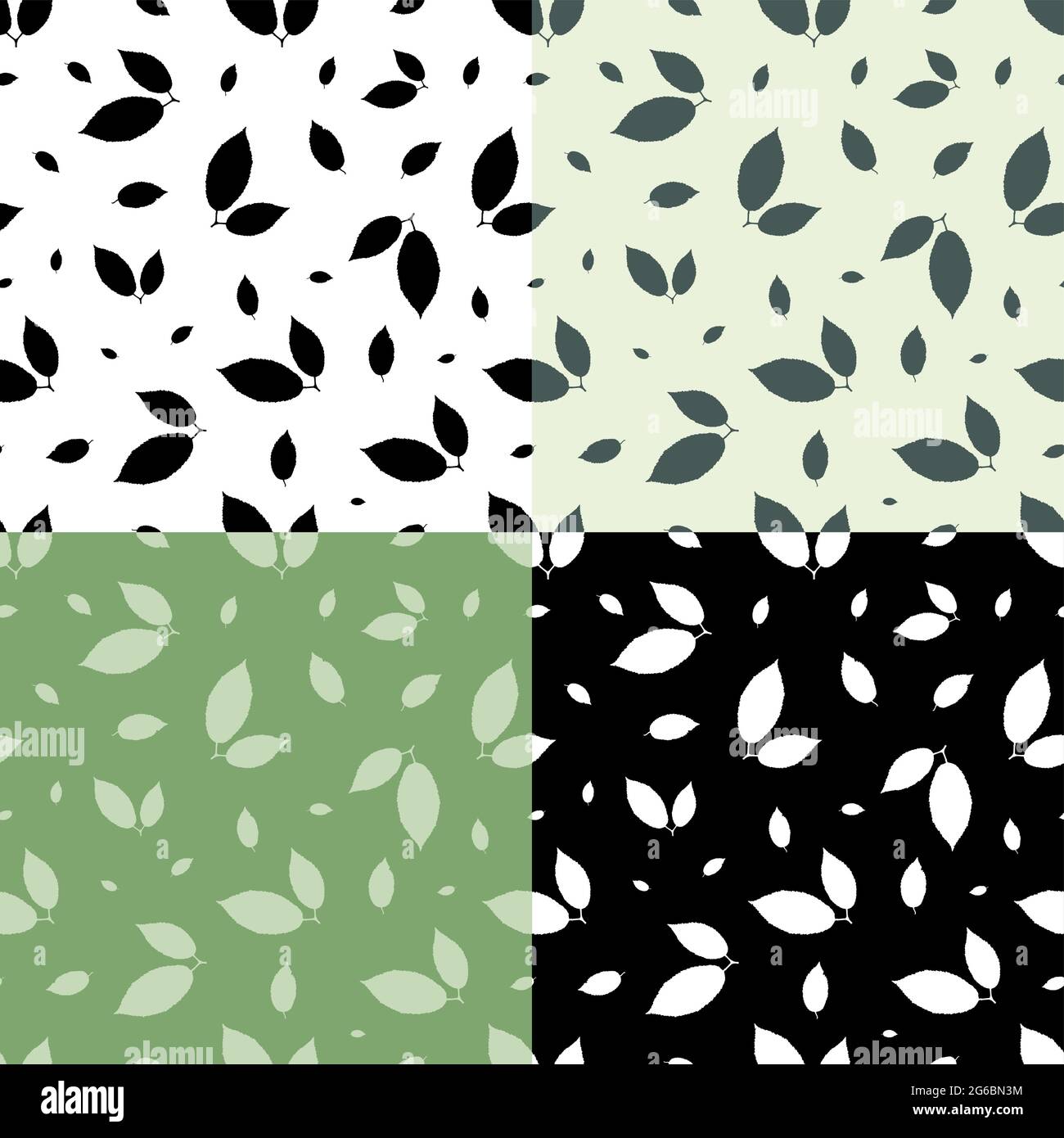 set of seamless patterns with silhouettes of ash tree leaves. Ornament ...