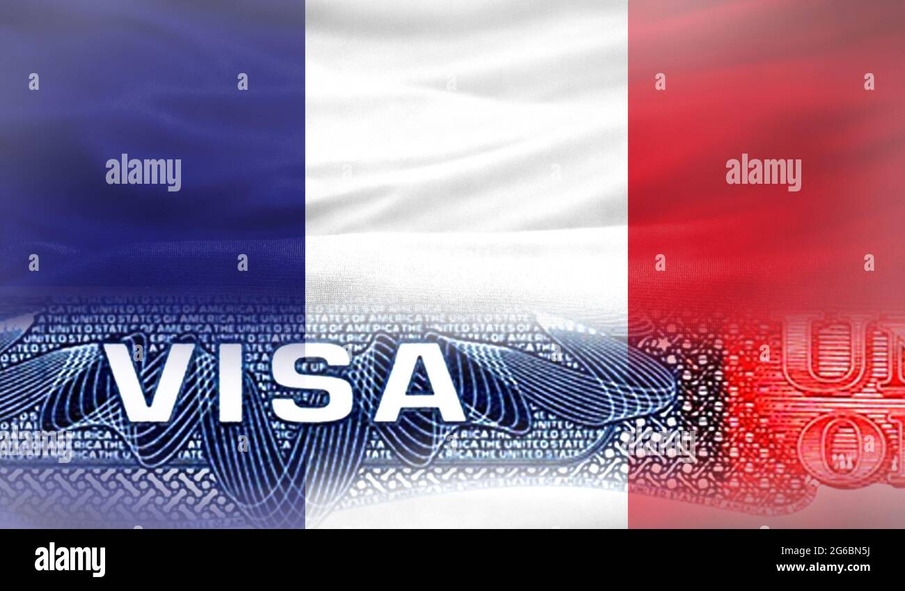 United States of America Visa Document, with France flag in the ...