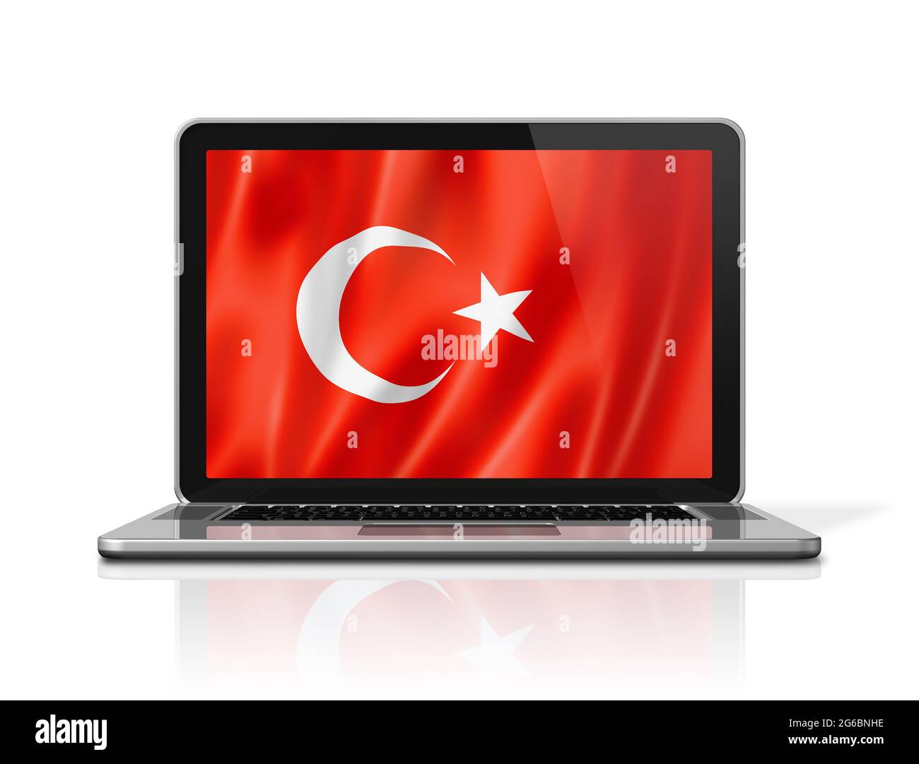 Turkey flag on laptop screen isolated on white. 3D illustration render ...