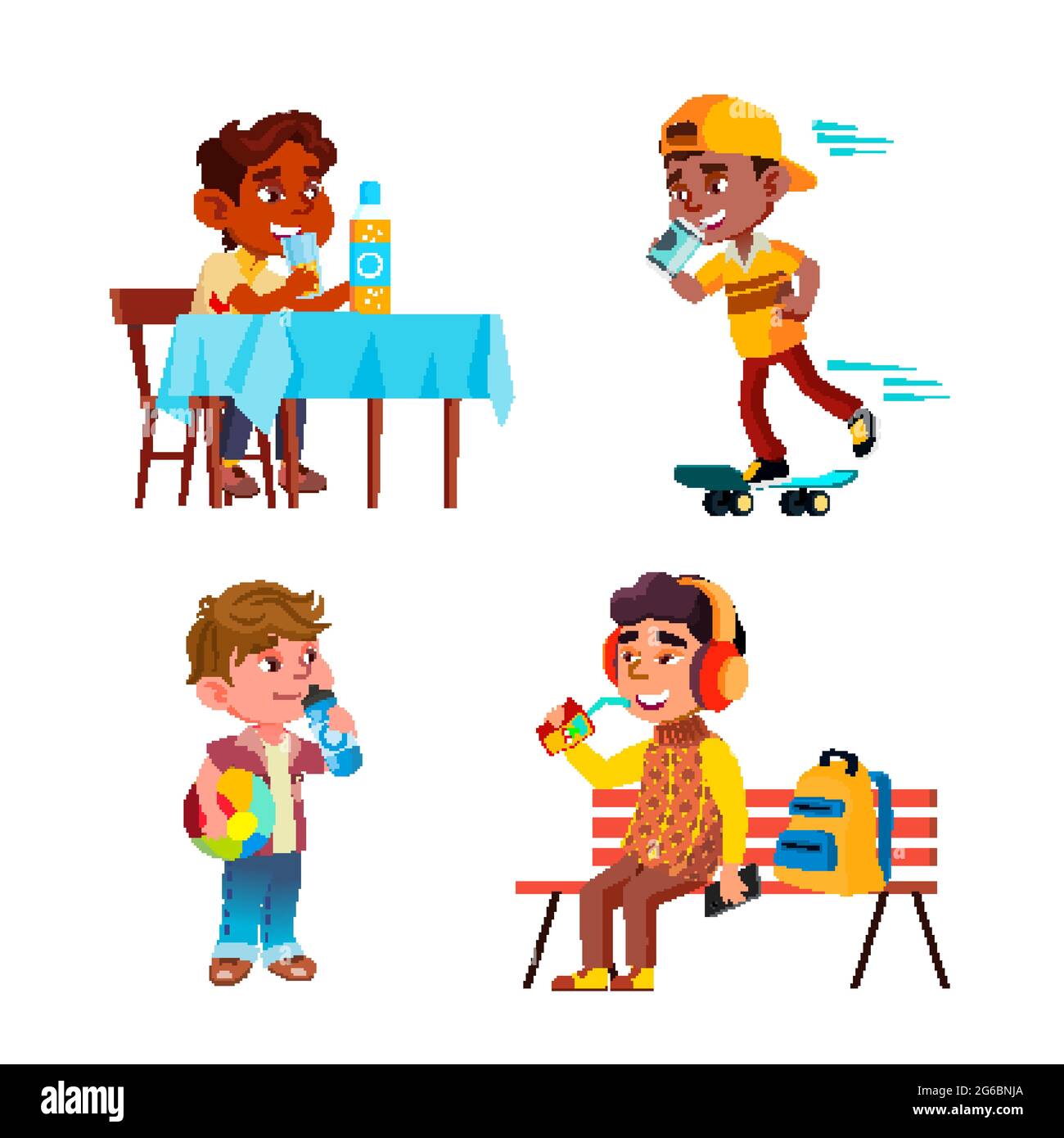 Boys Kids Drinking Delicious Drink Set Vector Stock Vector Image & Art ...
