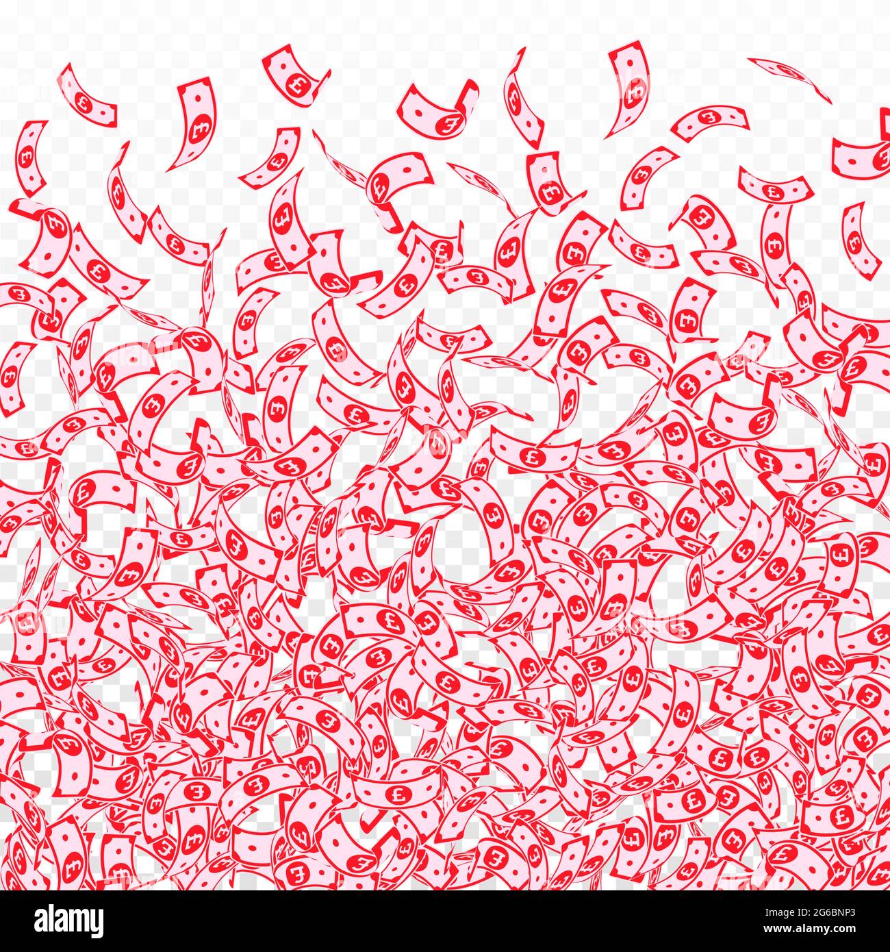 British pound notes falling. Small GBP bills on transparent background ...