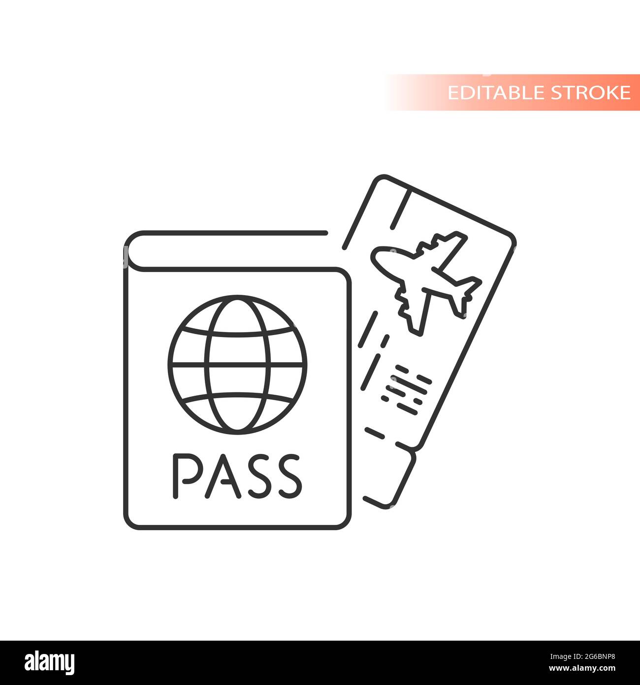 Passport Id And Airplane Ticket Line Vector Icon Boarding Pass Symbol