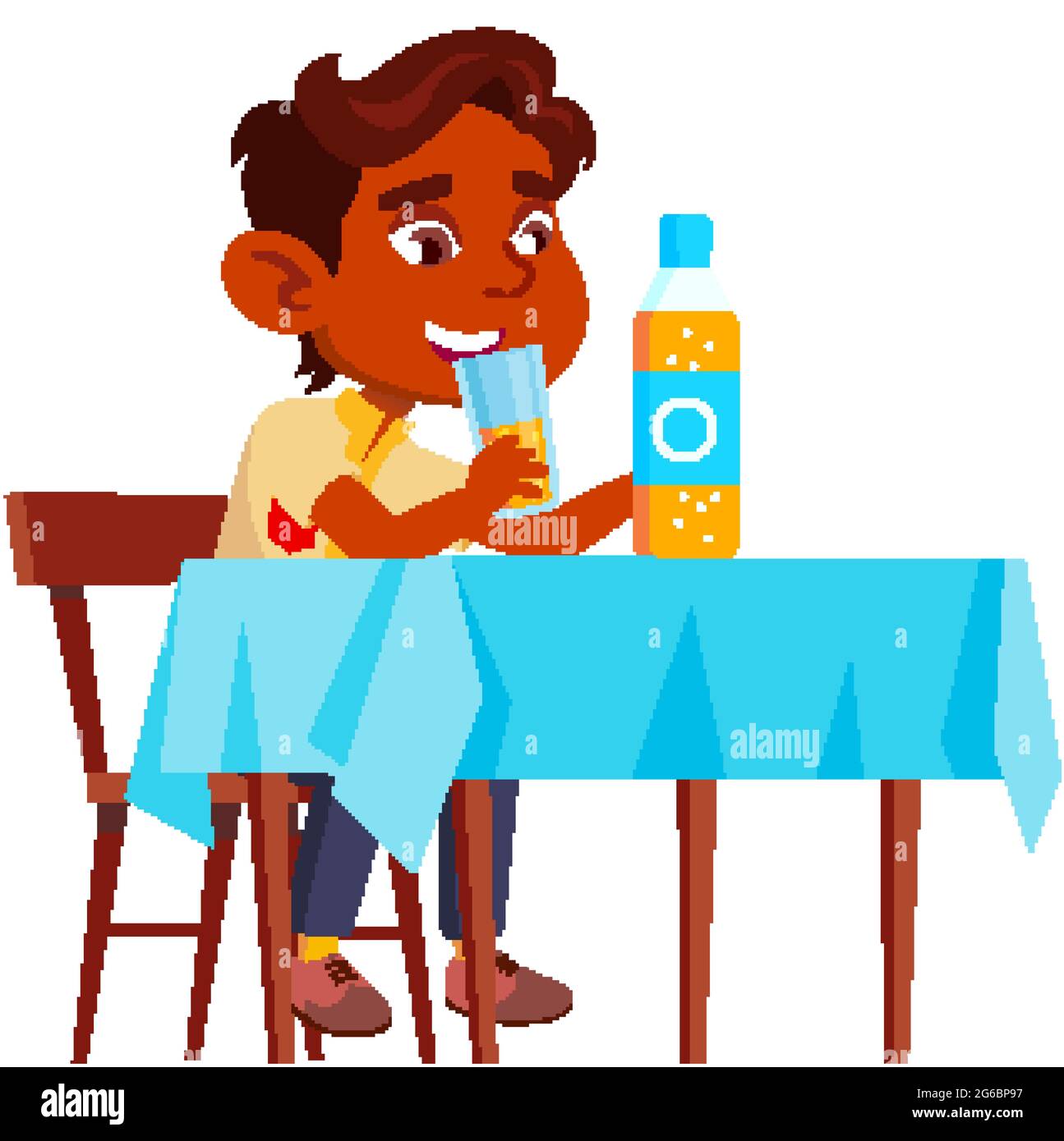 Boy Child Drinking Natural Juice At Table Vector Stock Vector Image ...