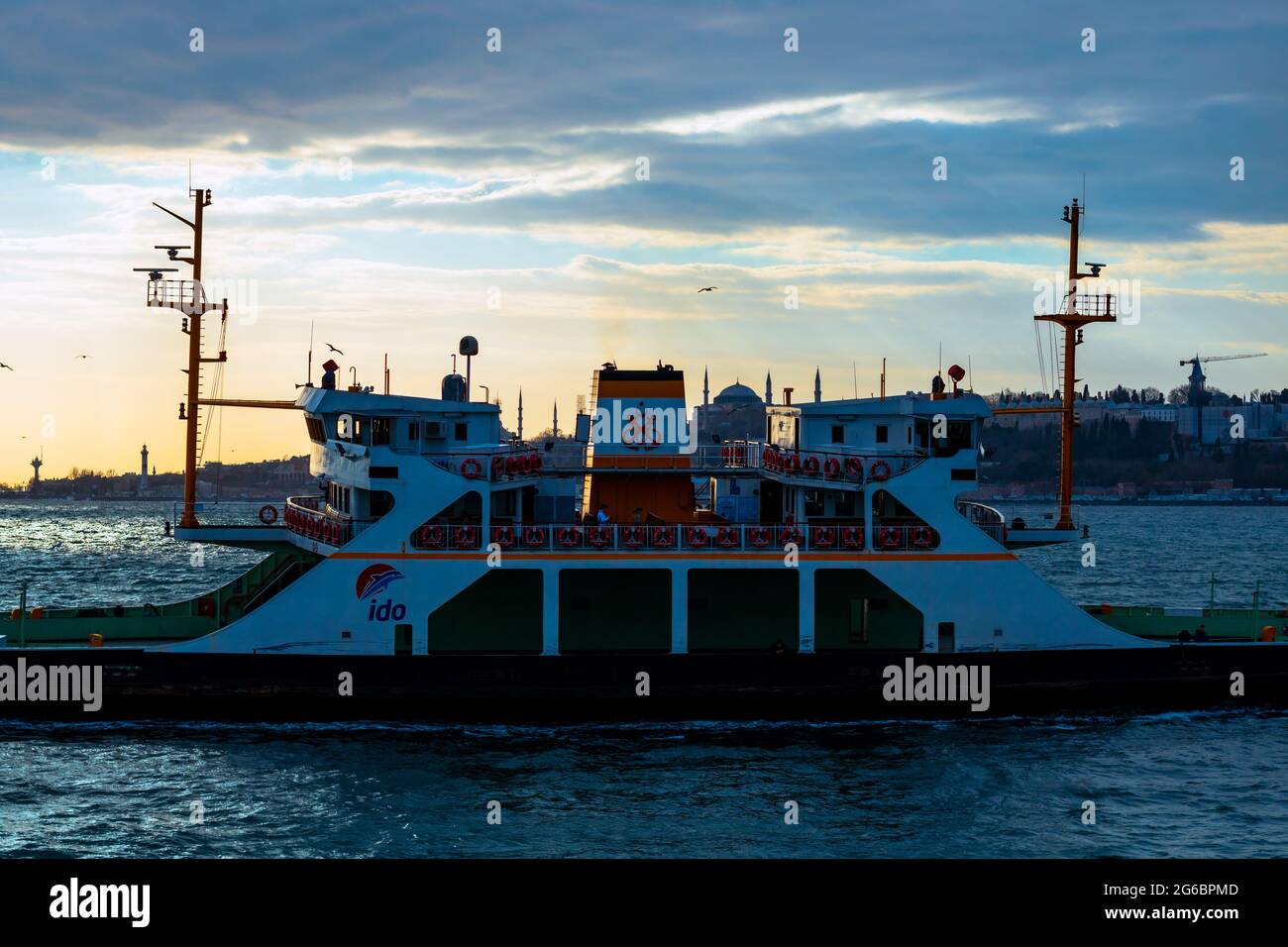 Istanbul Turkey - 2.9.2021: Ferryboat of Istanbul at sunset. Ferries of ...