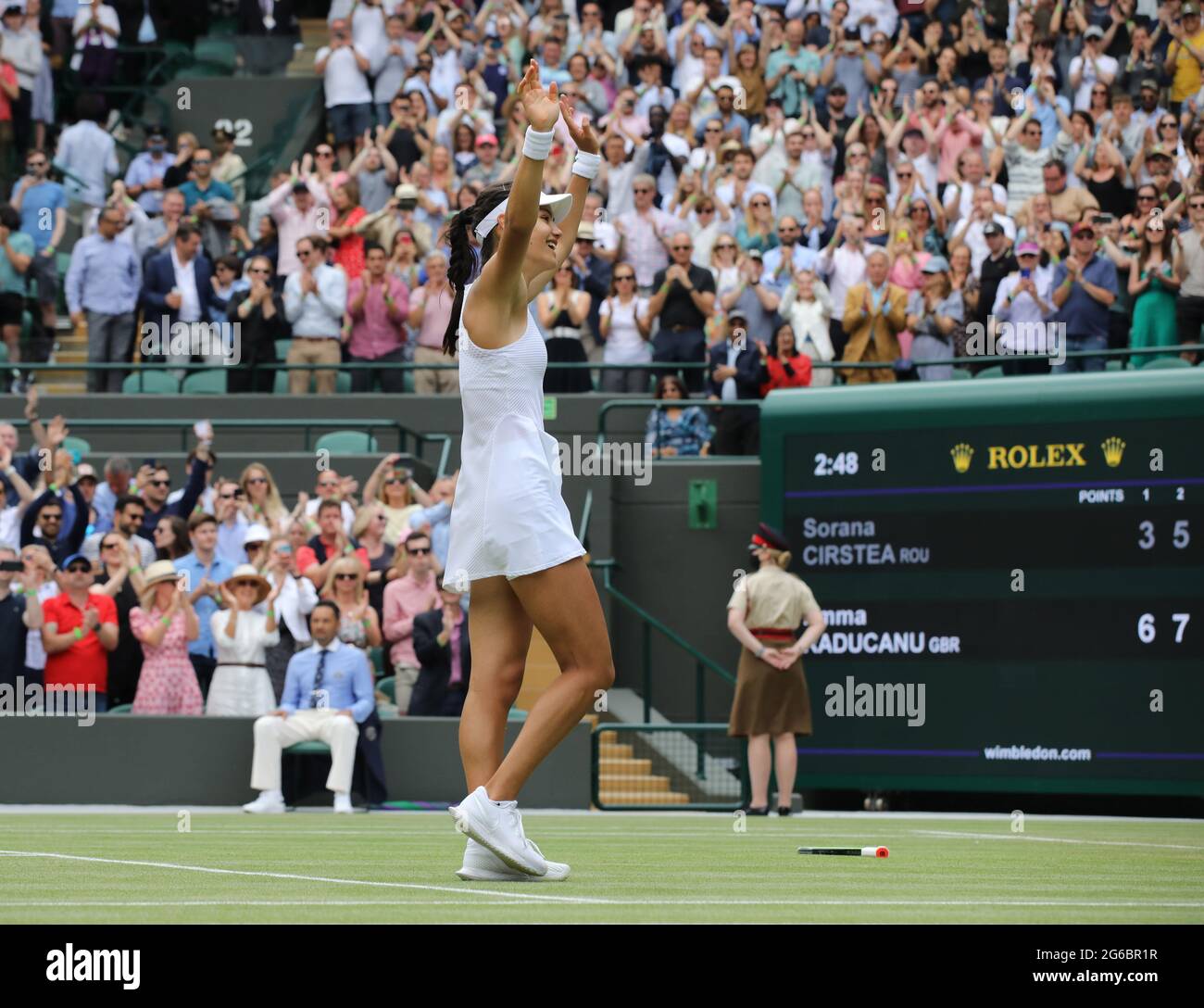 London, UK. 03rd July, 2021. Emma Raducanu celebrates beating Sorana ...