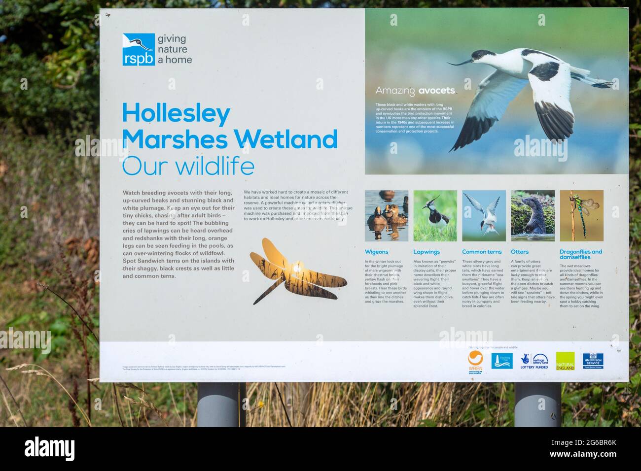 Sign for RSPB wildlife nature reserve Hollesley Marshes, Suffolk ...