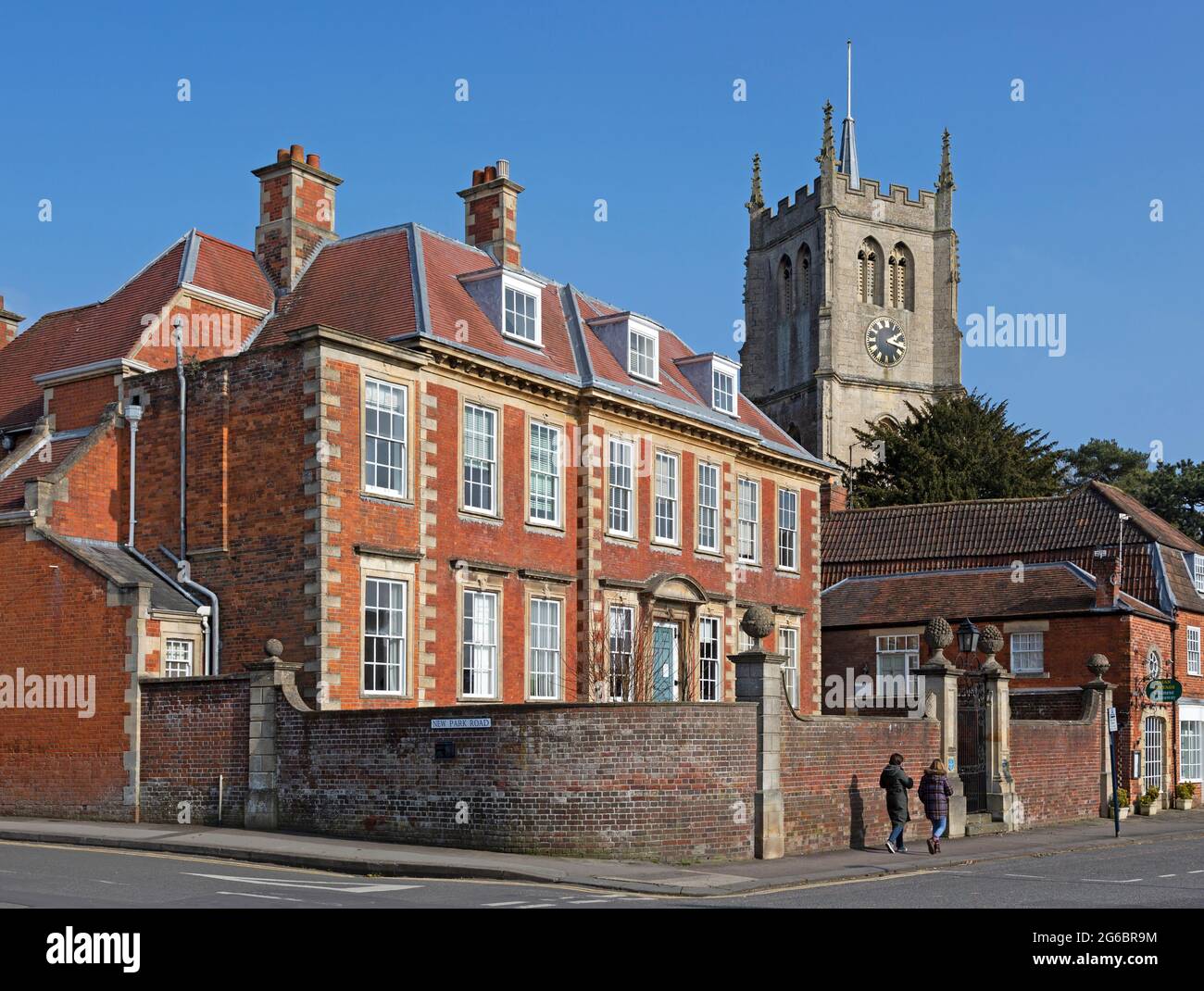 Tower of church of St Mary and Brownston House or Brownstone House ...