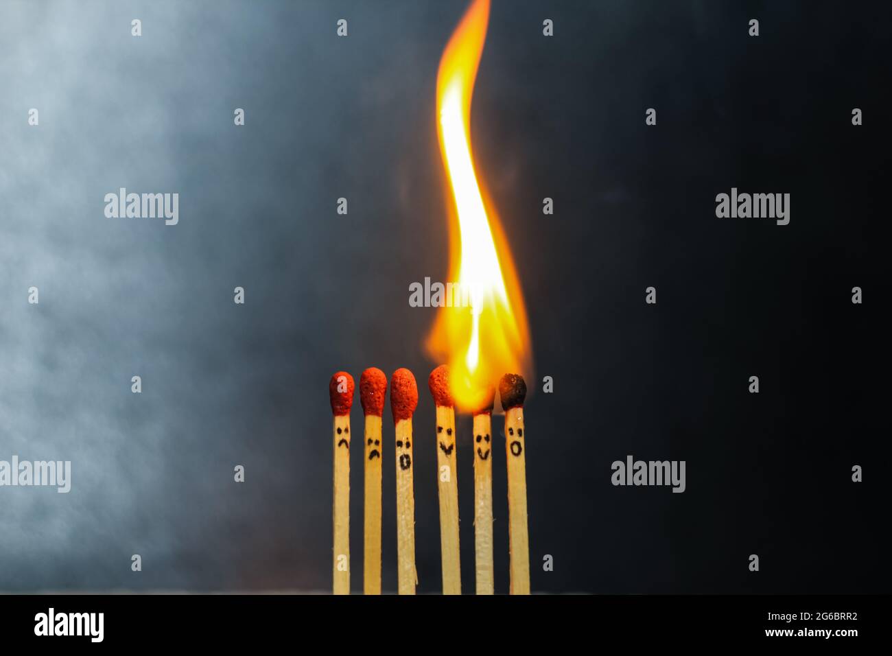 Group of a red match burning isolated with the background. Row burning ...