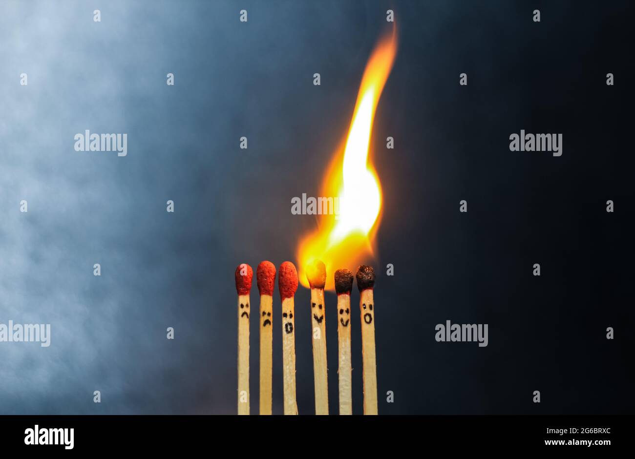 Group of a red match burning isolated with the background. Row burning ...