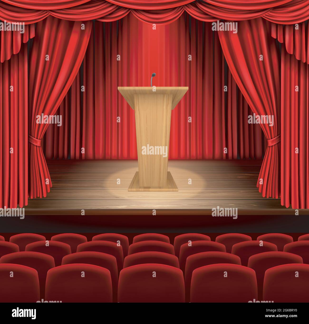 Podium against red curtain backdrop stand up comedian night show Stock ...