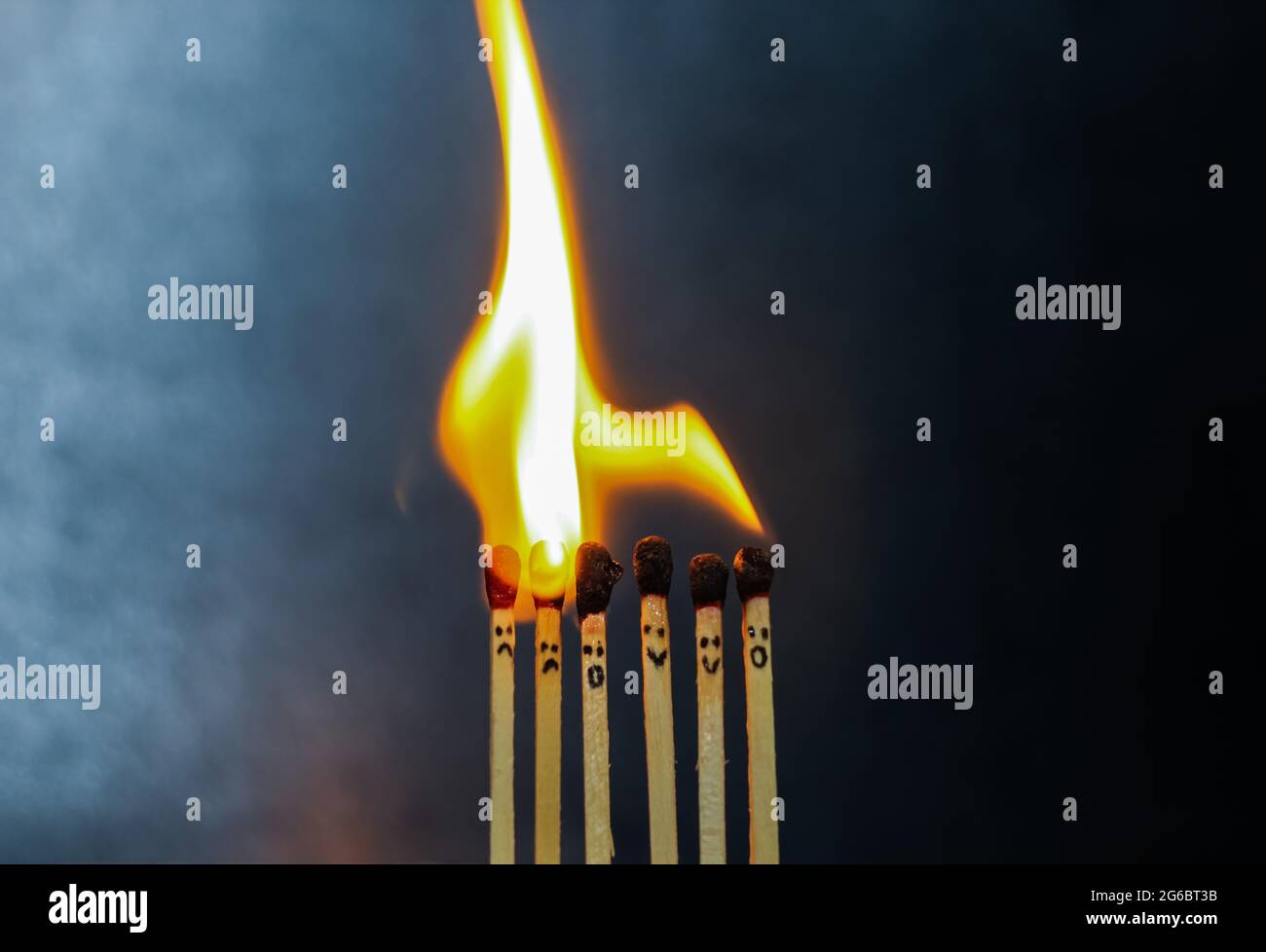 Group of a red match burning isolated with the background. Row burning ...
