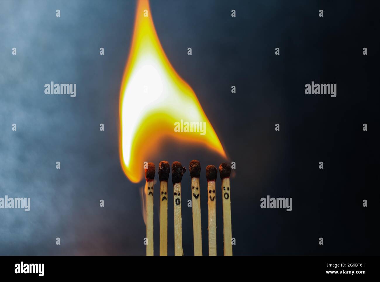 Group of a red match burning isolated with the background. Row burning ...