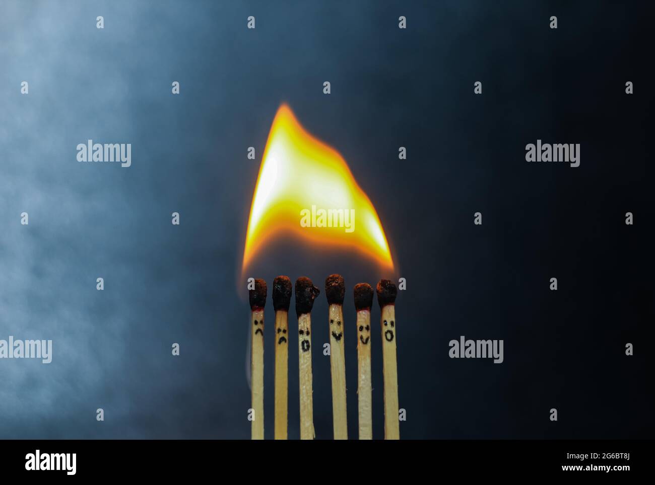 Group of a red match burning isolated with the background. Row burning ...
