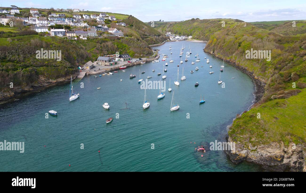 Solva small coastal Village Pembrokeshire Wales Aerial image Stock ...