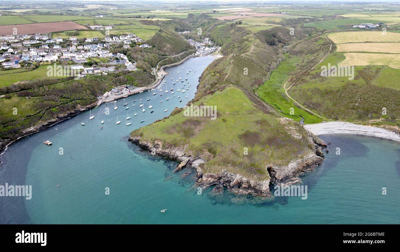 Solva small coastal Village Pembrokeshire Wales Aerial image Stock ...