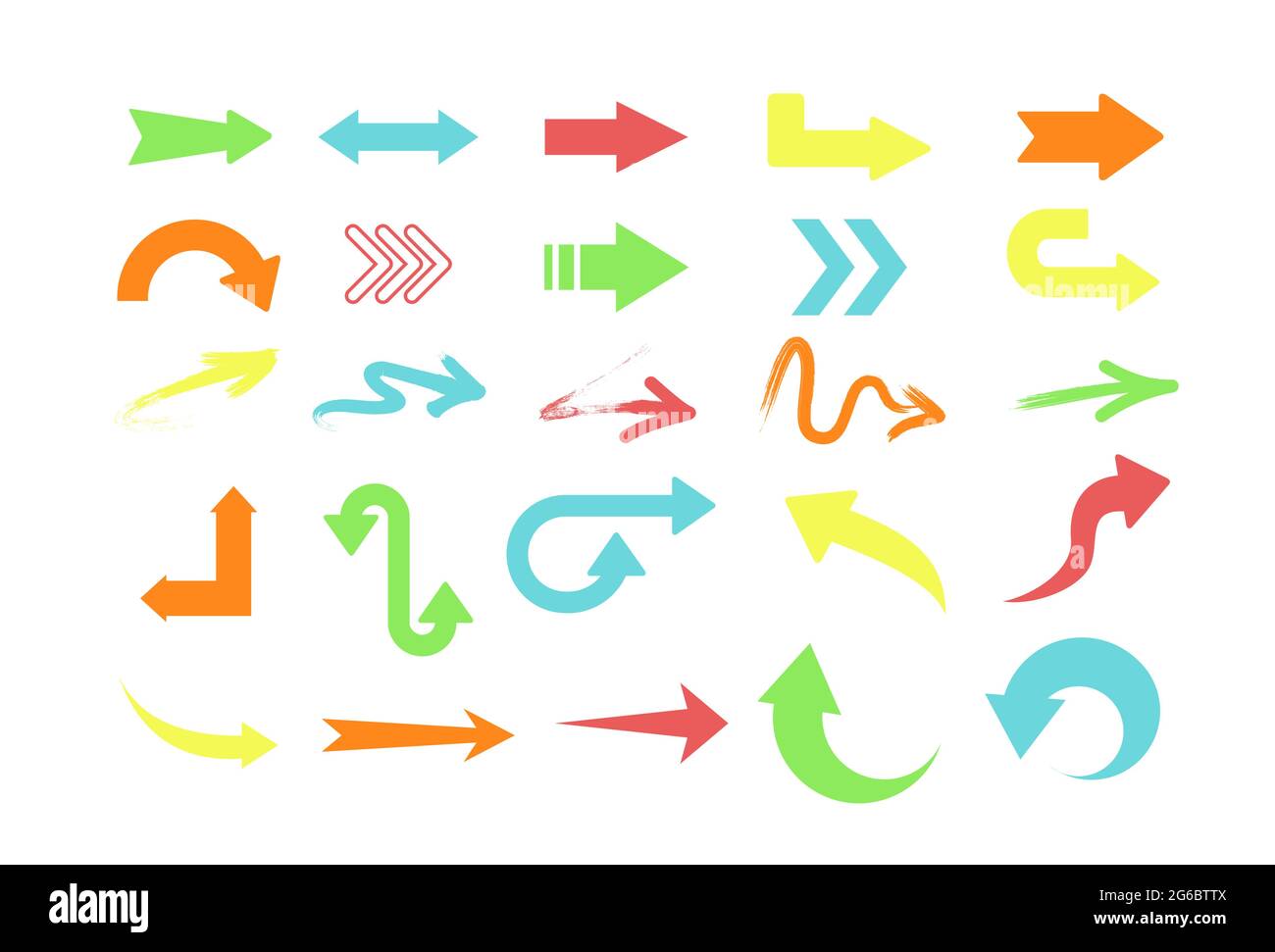 Vector illustration set of different colors arrows, pointers collection ...